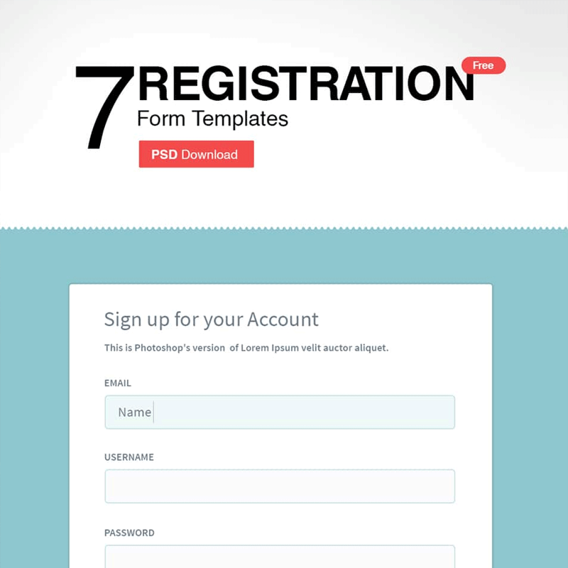 7 Free Registration Form Templates PSD - Freebie No: 108