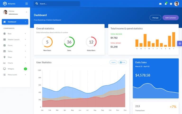 50+ Free Bootstrap 4 Admin Dashboard Templates 2021 – Yes Web Designs